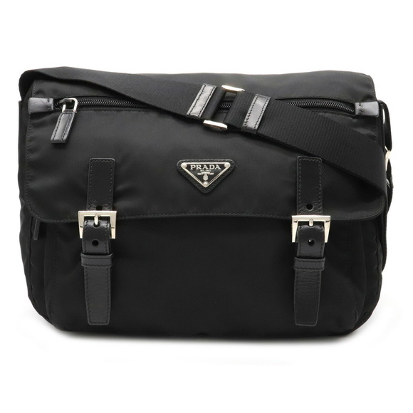 Prada | Bags | Prada Diagonal Nylon Leather Messenger Bag Nero Black ...
